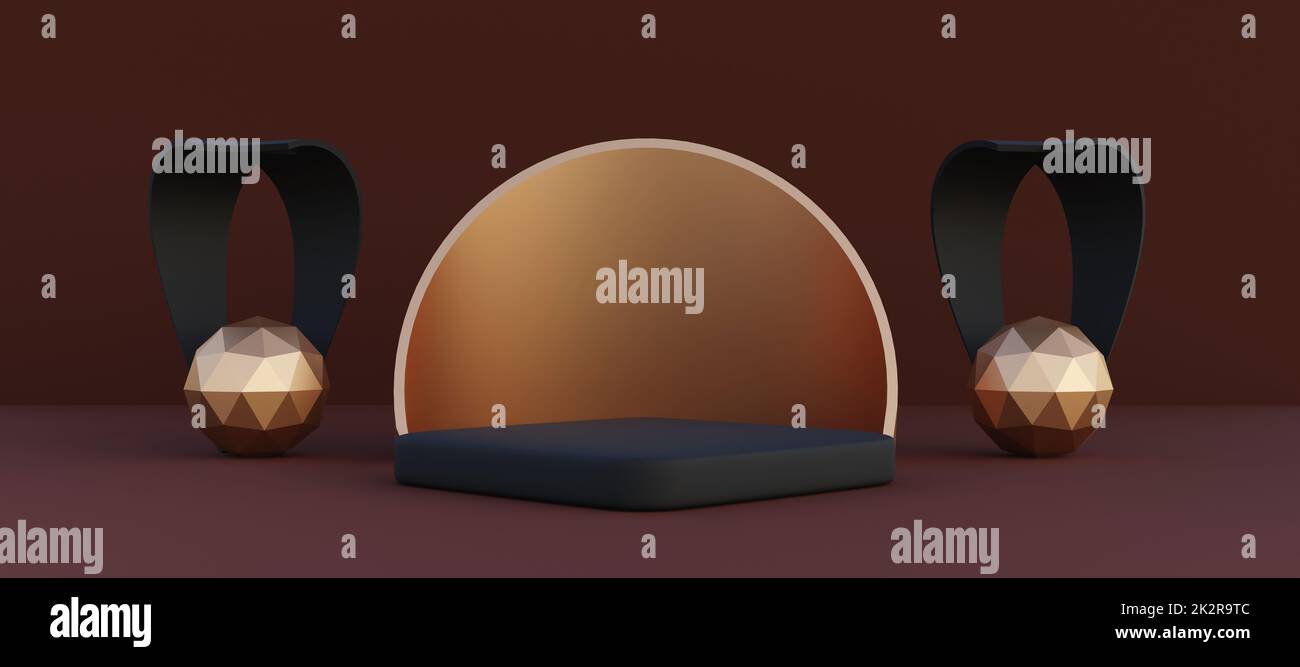 Elegant podium with abstract art objects. Stand to show products. Stage ...