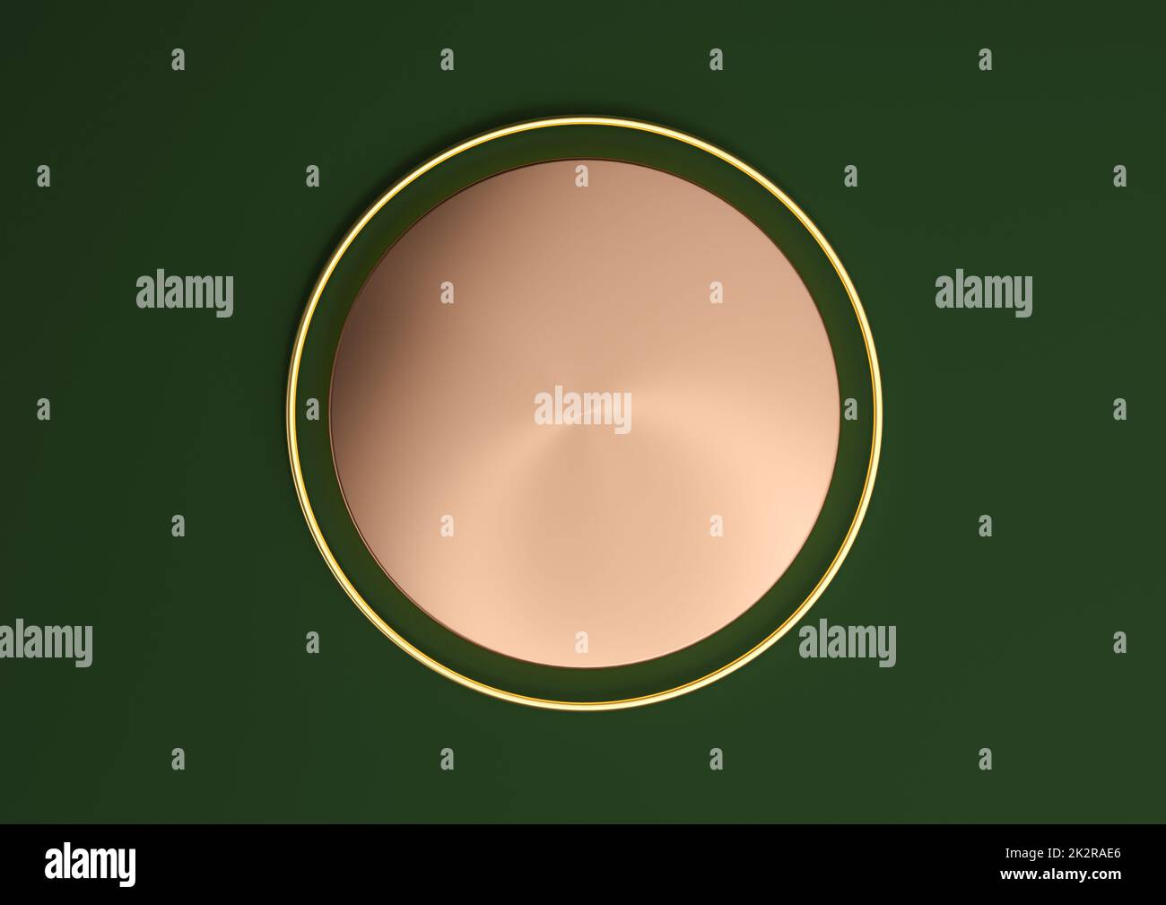 Dark, warm green 3D rendering empty product display scene with cylinder podium or stand top view ...