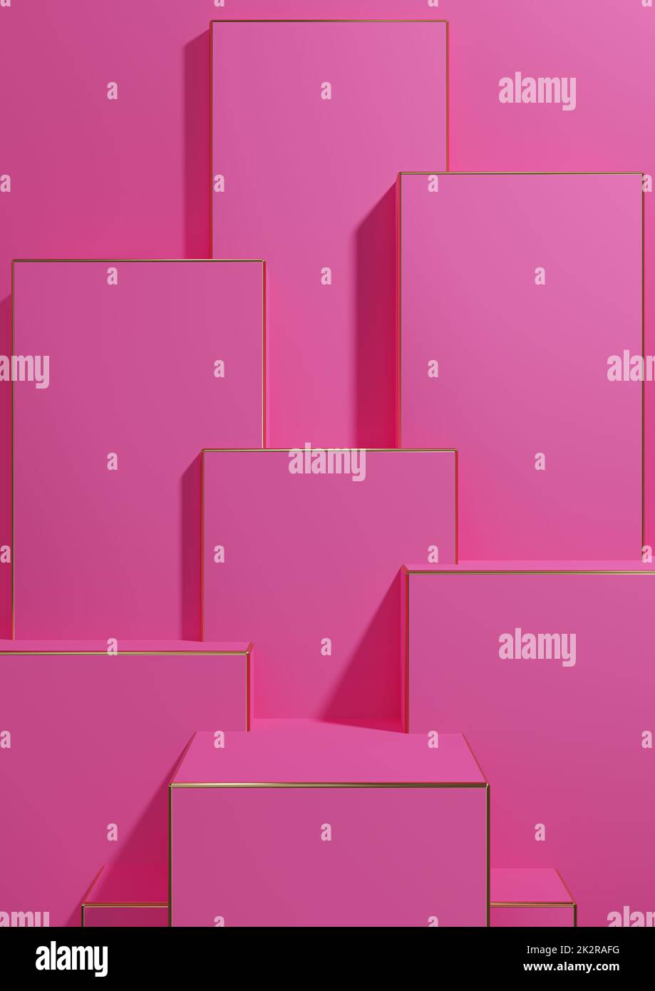 Bright magenta, neon pink 3D rendering simple, minimal, geometric ...