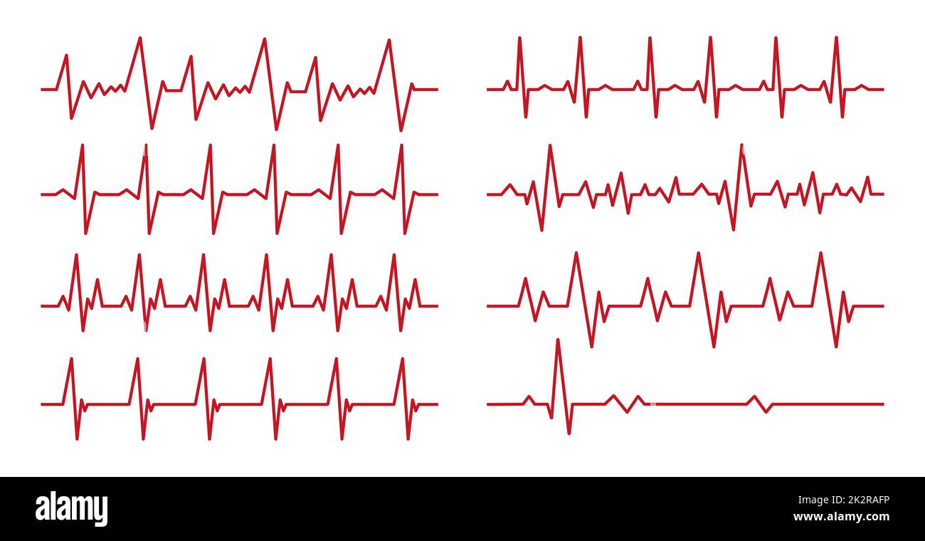 Set of 8 pcs. heart pulse - curved red line on white background ...