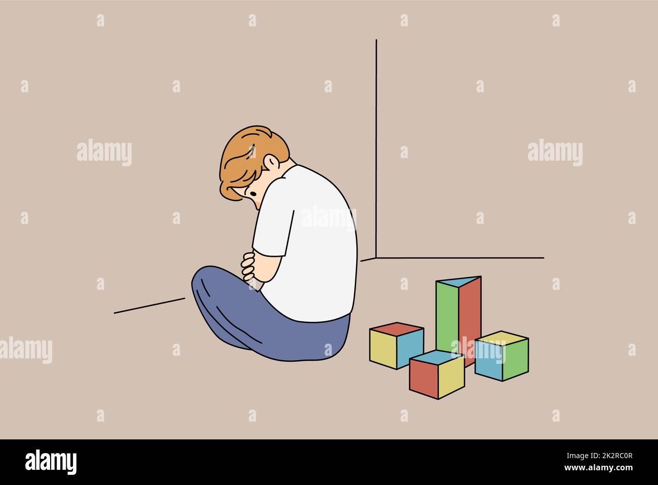 Unhappy boy with autism play alone Stock Photo - Alamy