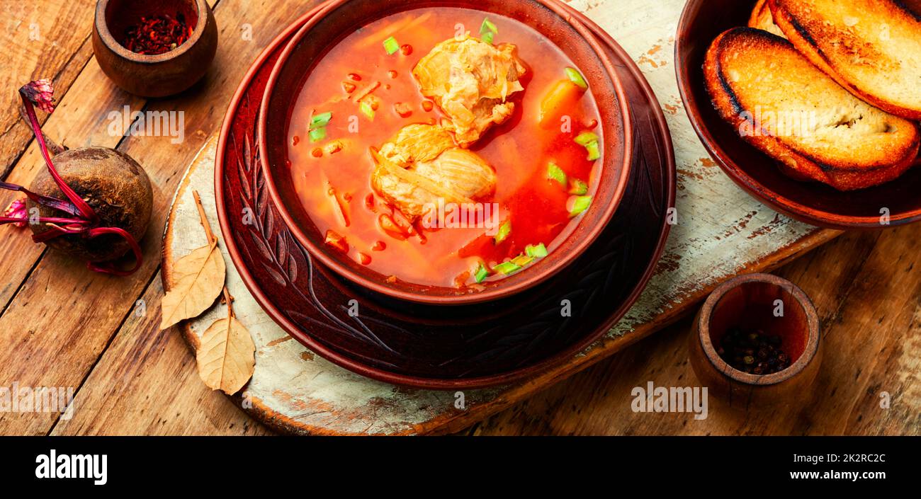 Red borscht, main first course Stock Photo - Alamy