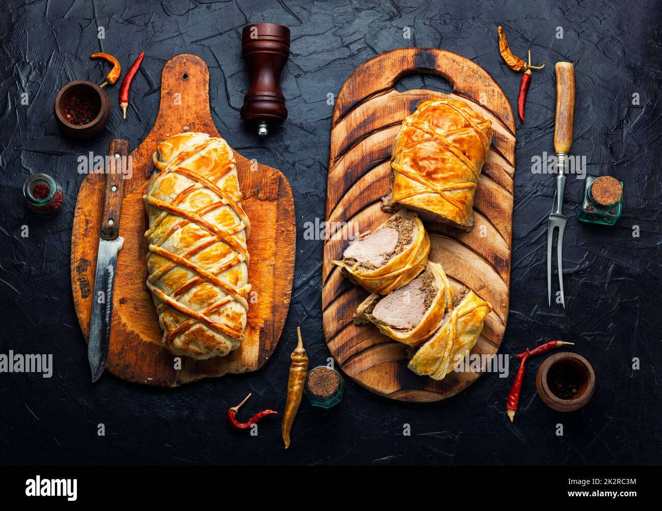 Wellington pork, pork tenderloin baked with mushrooms in puff pastry ...