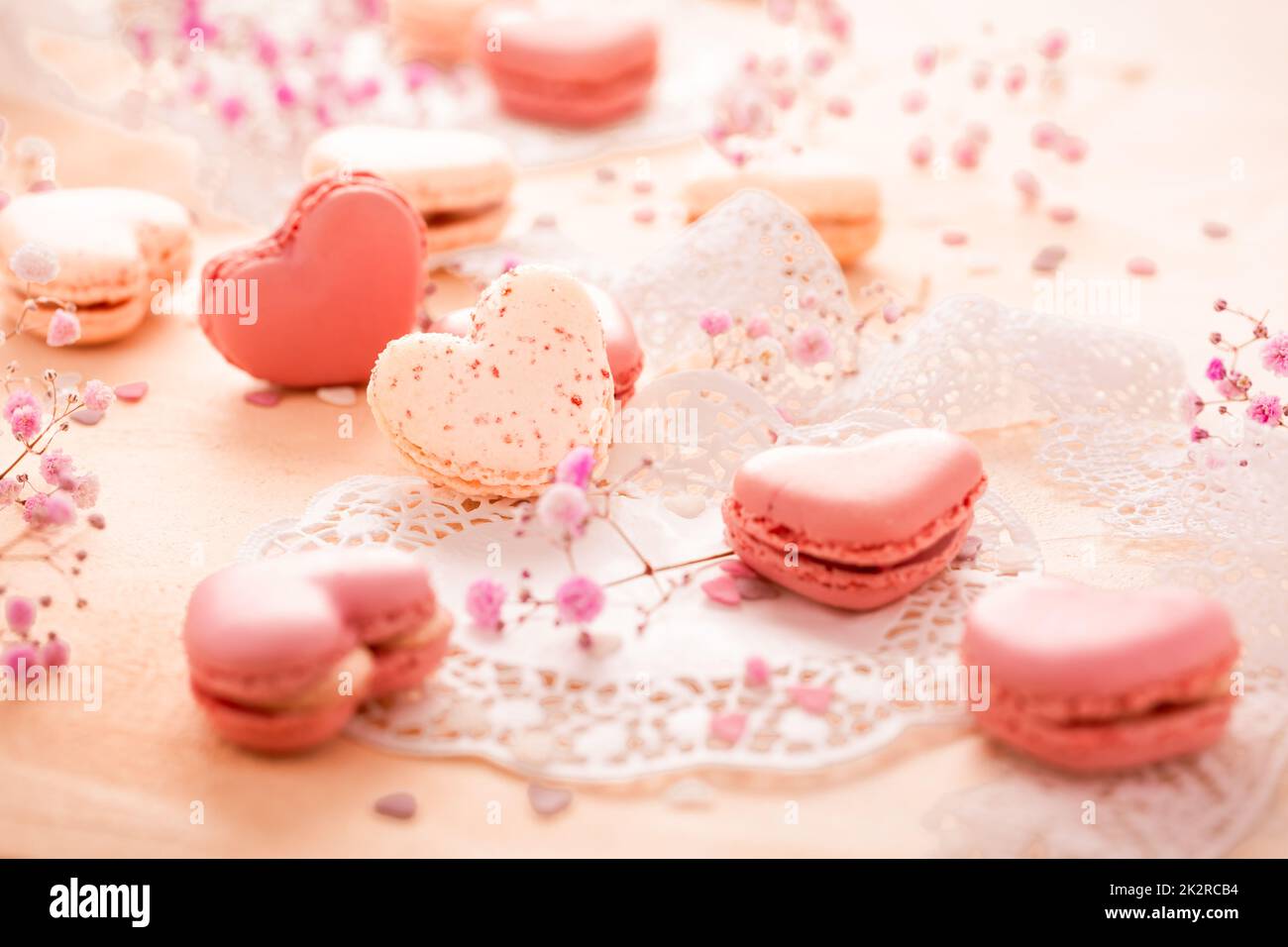 Happy Mothers Day - sweet macarons in heart shape with flowers in pink ...