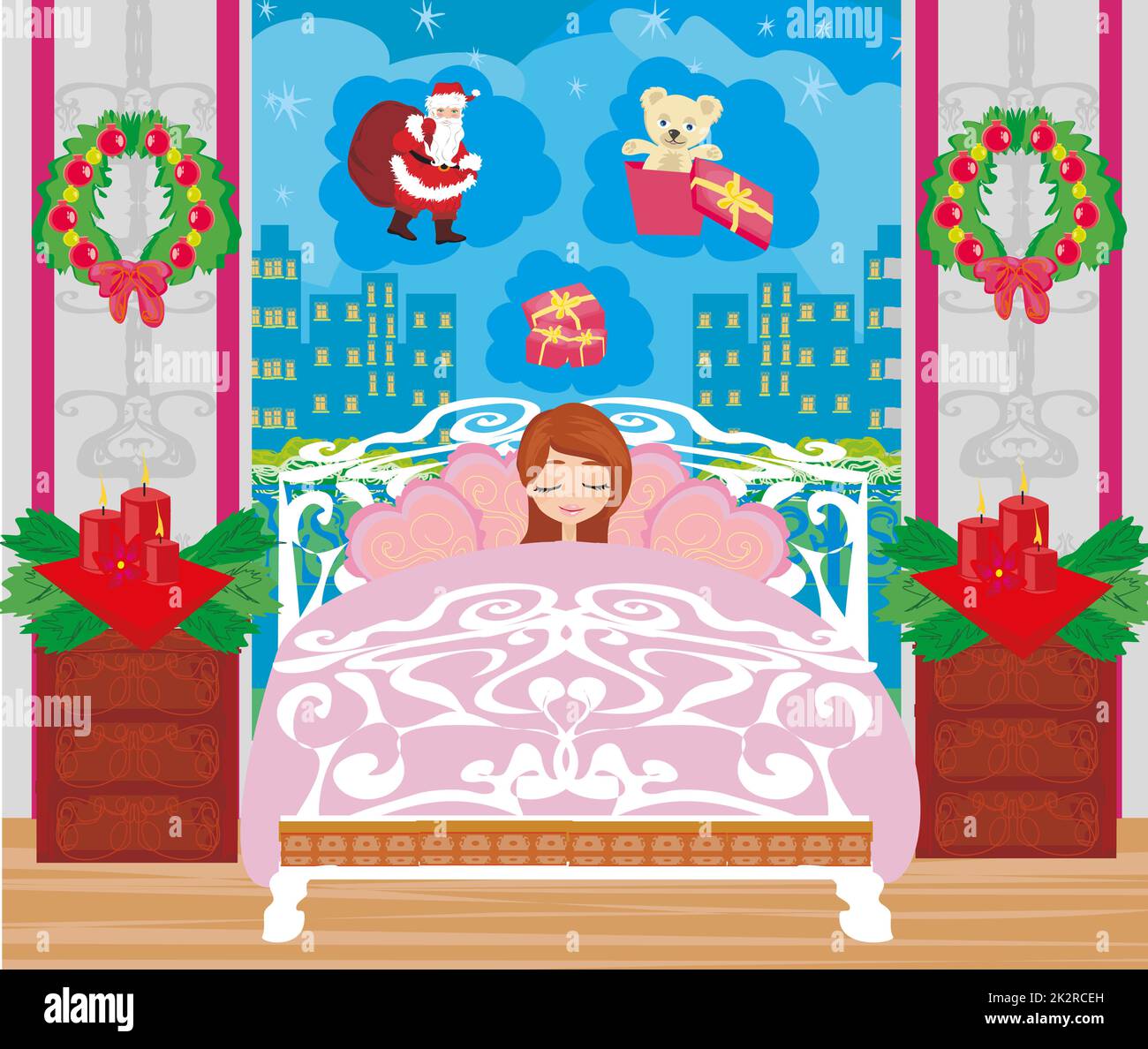 girl dreams of a gifts from Santa Clause Stock Photo - Alamy