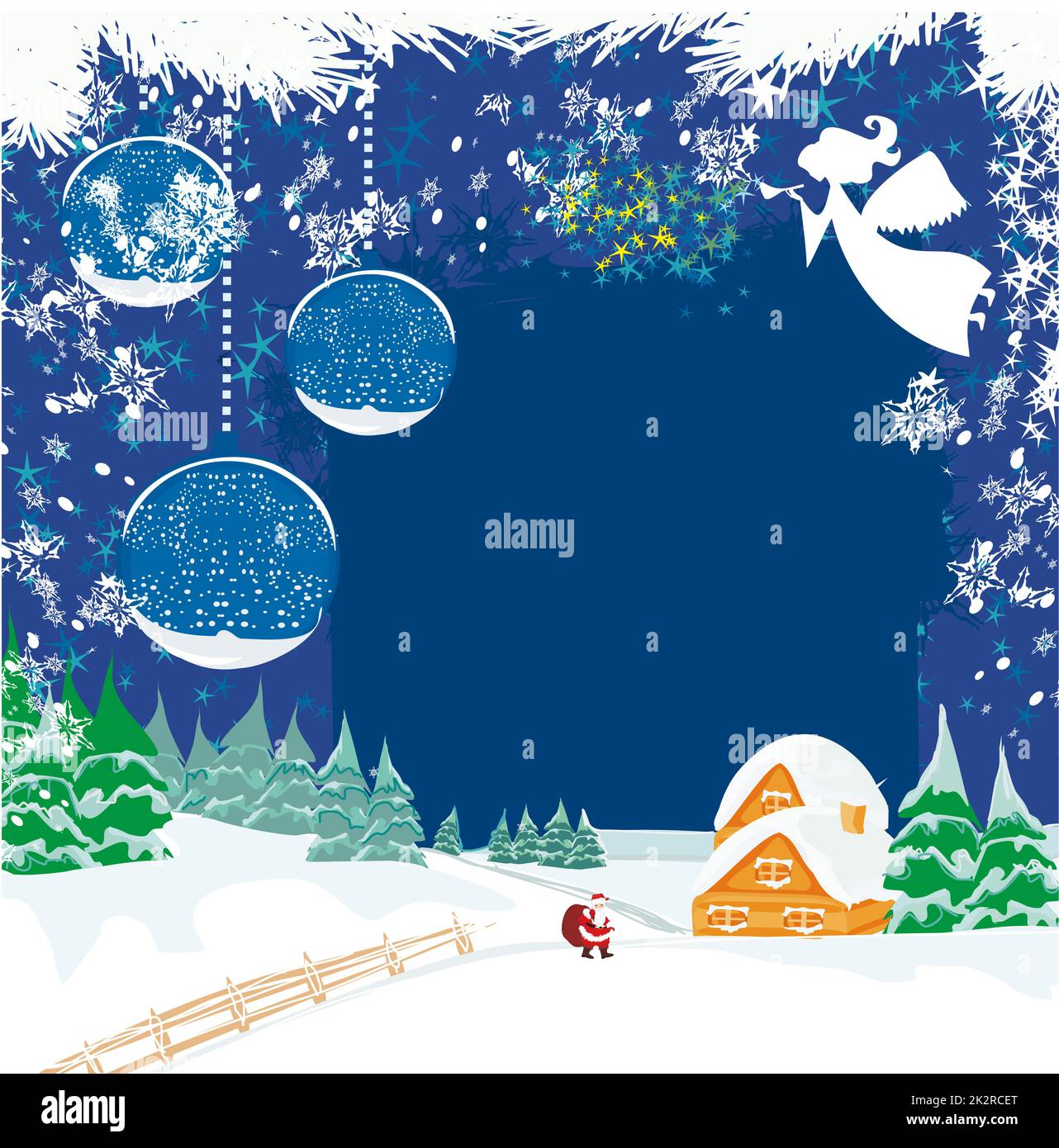 Winter landscape with angels and Santa Stock Photo - Alamy