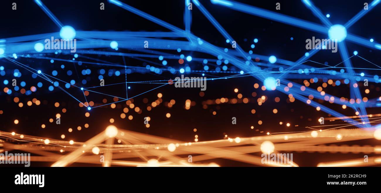 Blue and orange illumination grid pattern, communication technology for ...