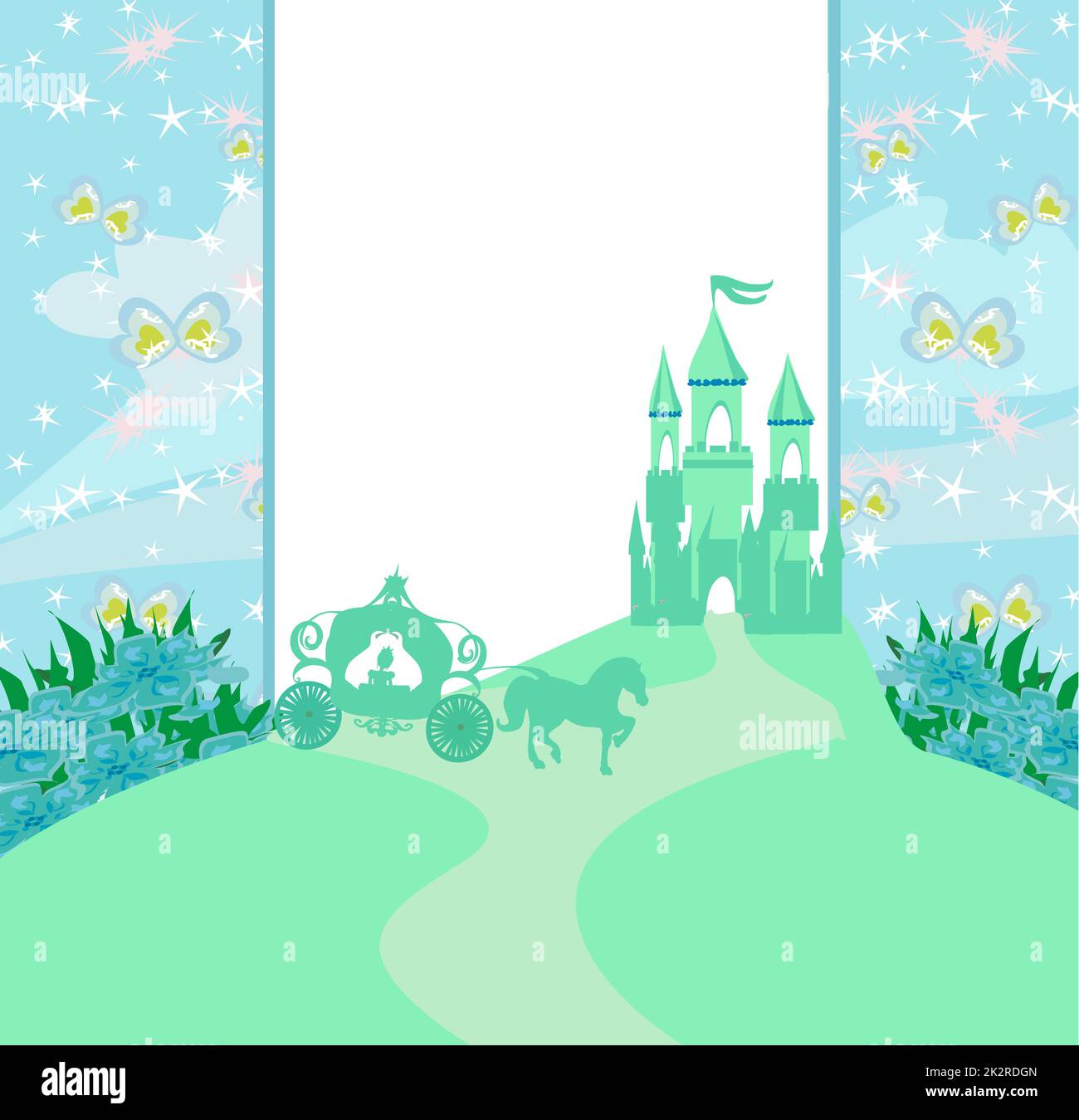 abstract fairy tale frame - carriage and a medieval castle Stock Photo ...