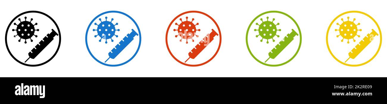Round Button collection - Covid-19 Vaccination Icon in black, blue, red ...