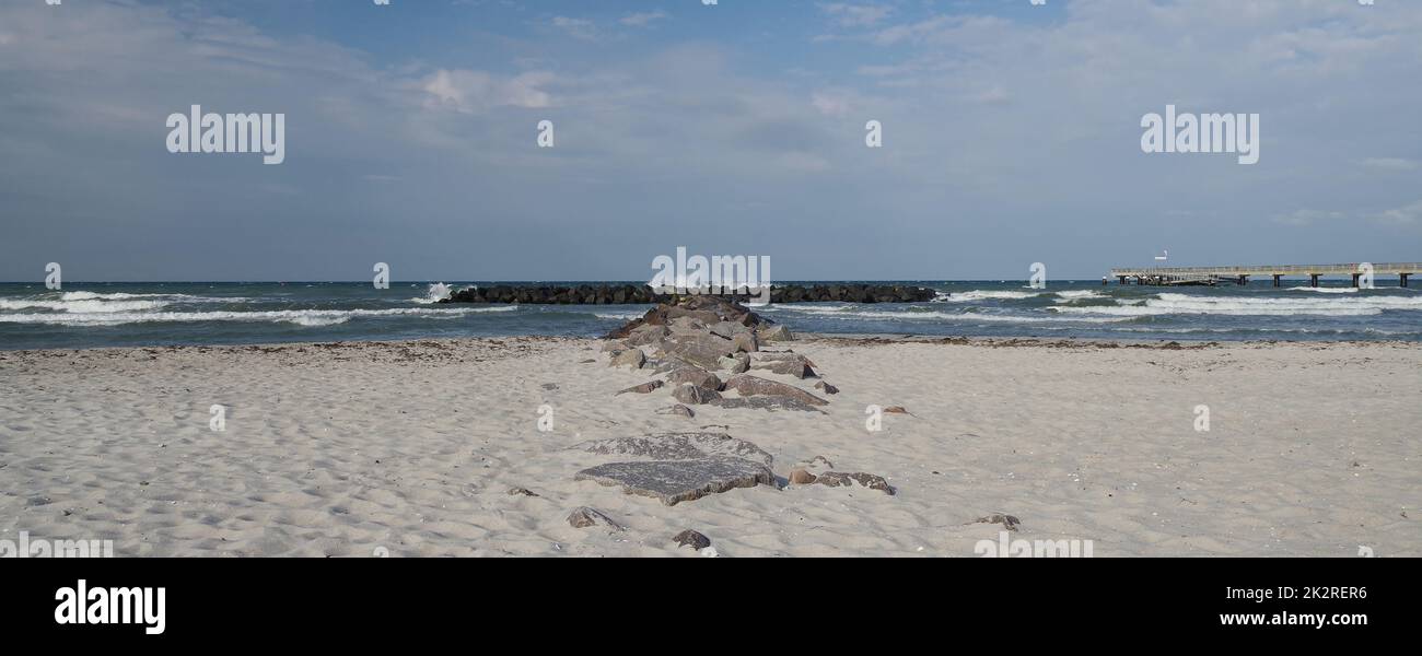 On the beach, Baltic Sea, flood, stone groynes, SchÃ¶nberger Strand ...