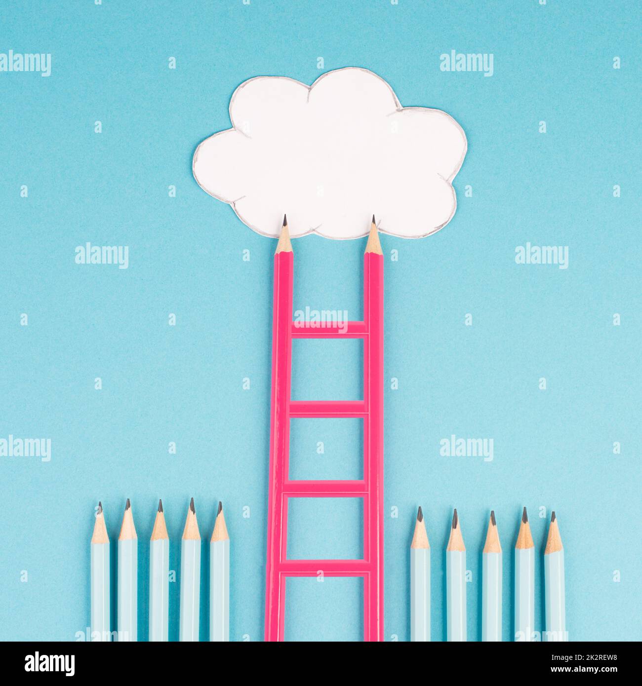 Ladder of success build with pencils, opportunity strategy, blue ...