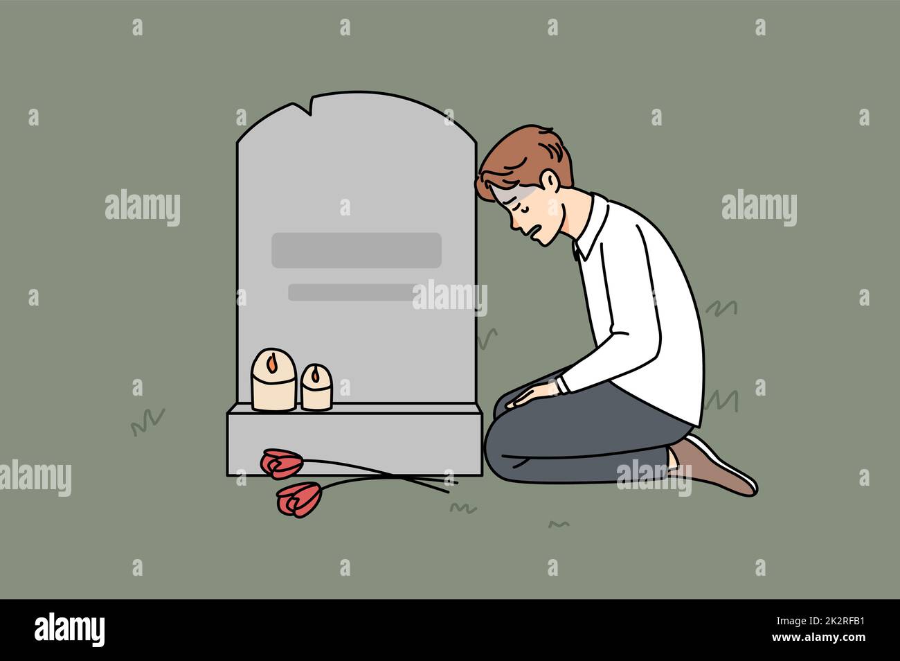 Sad crying man on grave at cemetery Stock Photo - Alamy