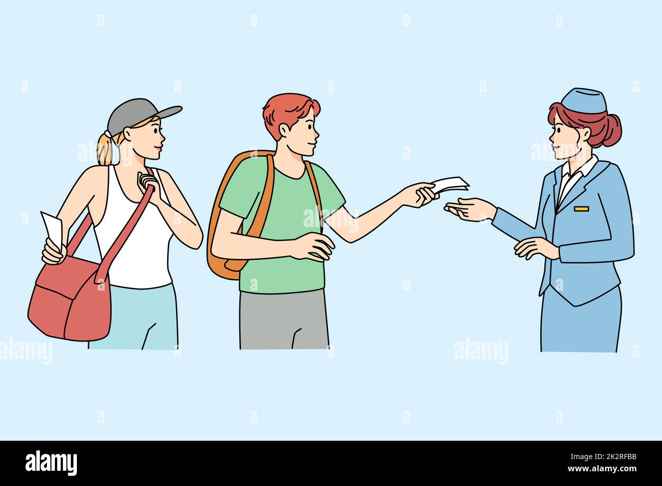 Flight crew member check travelers tickets in airport Stock Photo - Alamy