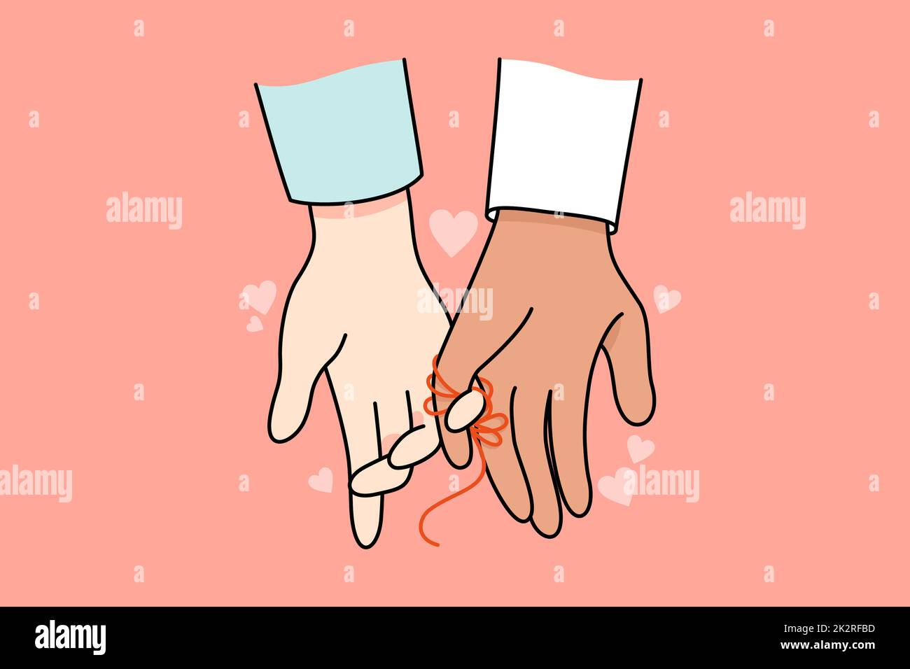 Multiracial couple hands linked with thread Stock Photo - Alamy