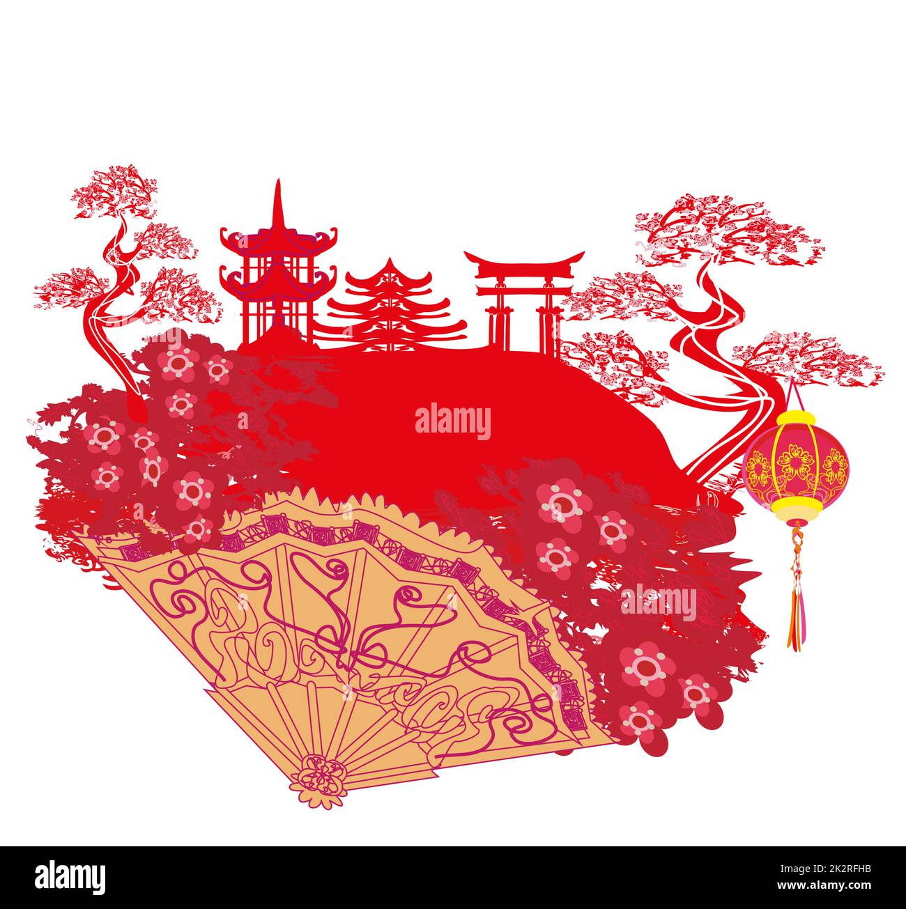 Chinese landscape and beautiful fan Stock Photo - Alamy