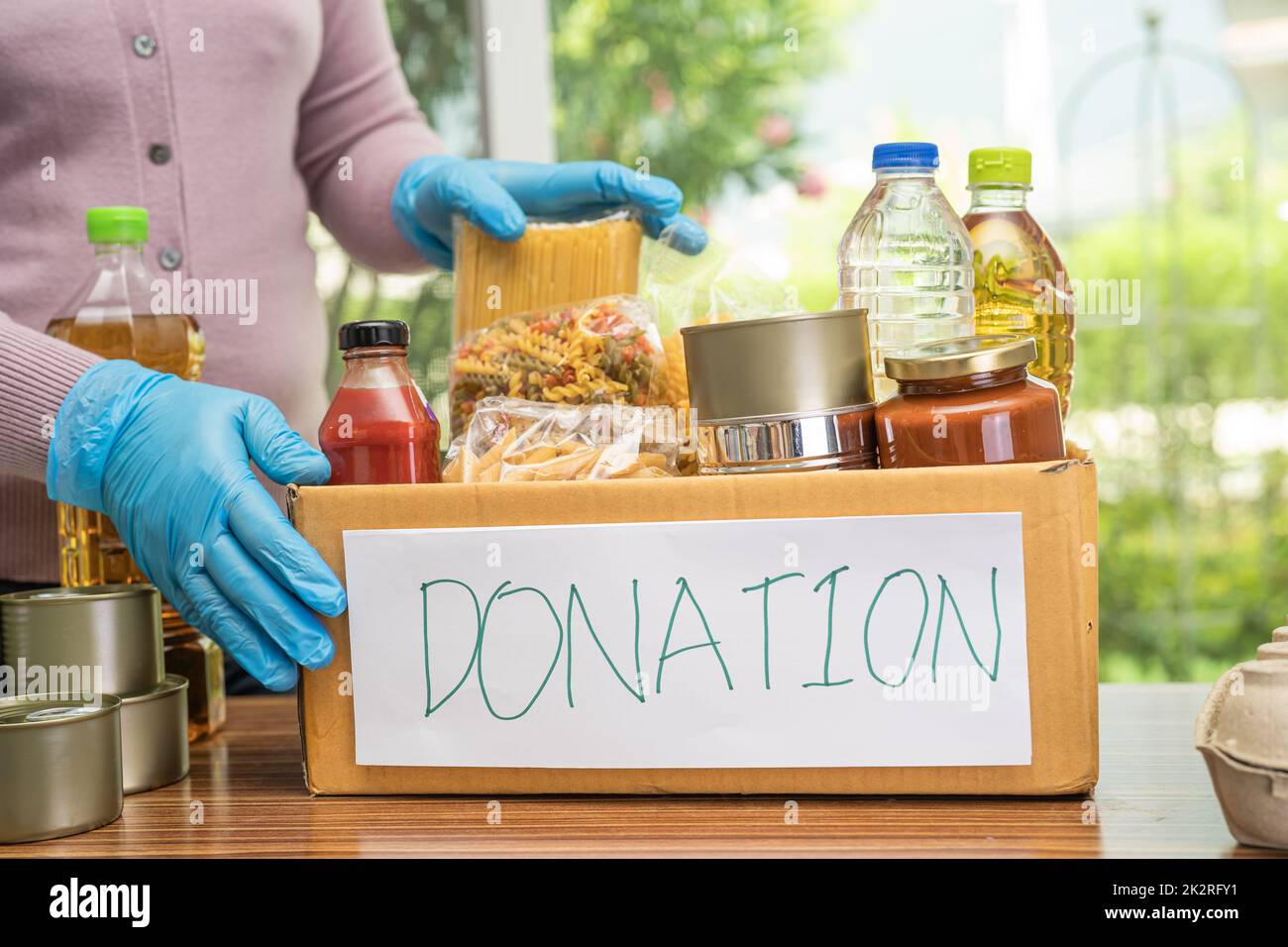 Foodstuff for donation, storage and delivery. Various food, pasta ...