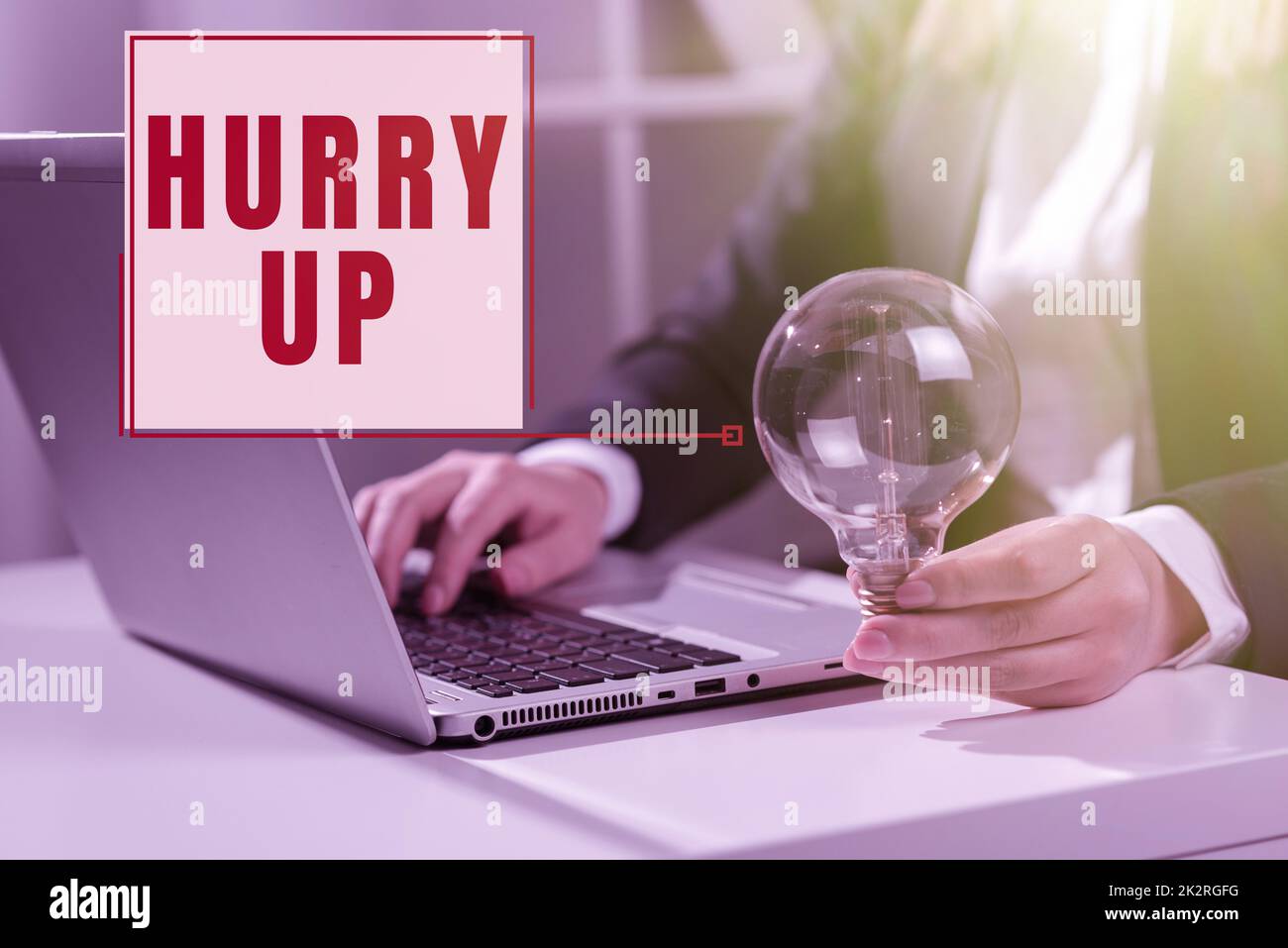 Text caption presenting Hurry Up. Business showcase asking someone to ...