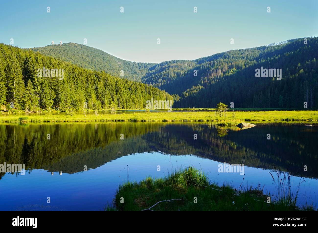Beautiful Small Arber lake in the Bavarian Forest, Germany. View to ...
