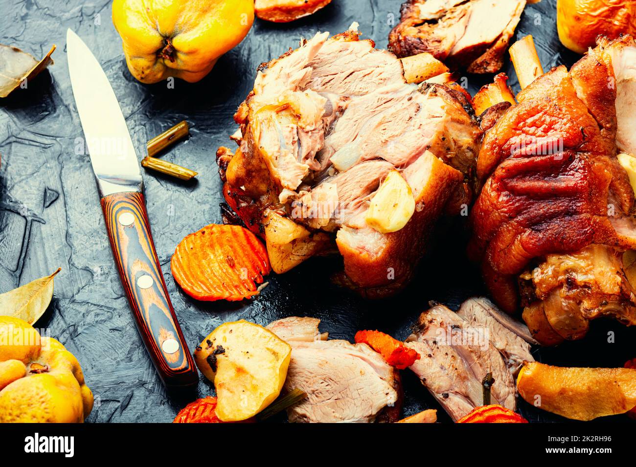 Baked meat with autumn fruits Stock Photo - Alamy