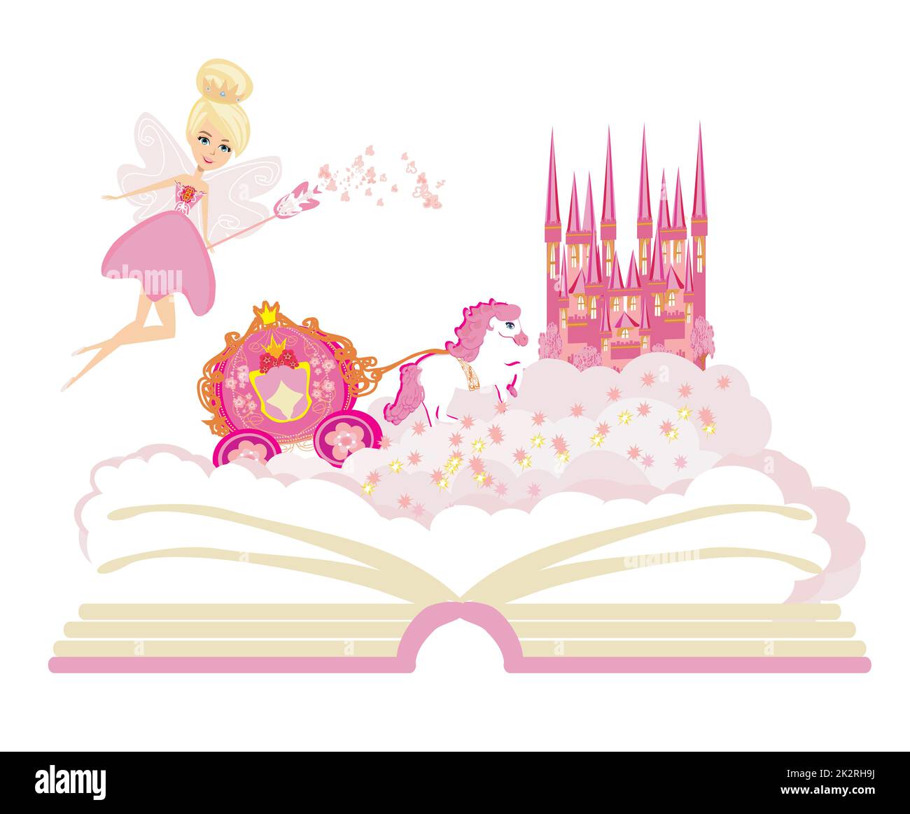 Magic world of tales, fairy castle appearing from the book Stock Photo ...