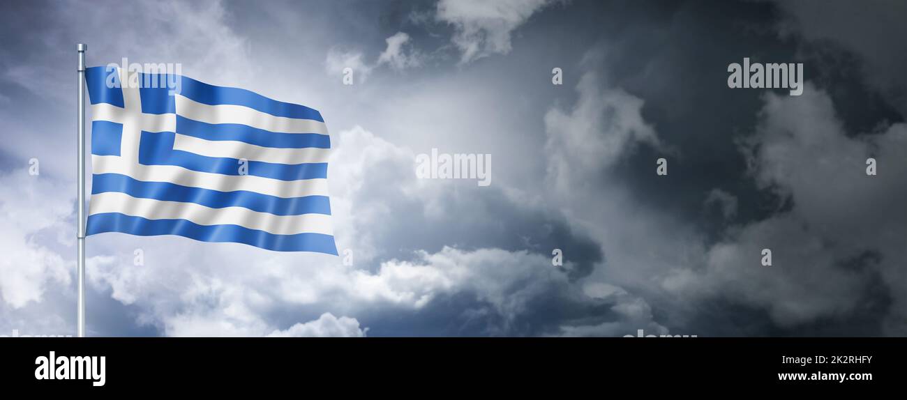 Greek flag on a cloudy sky Stock Photo - Alamy