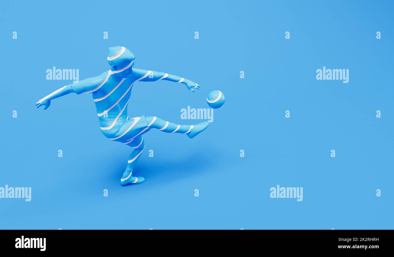 Abstract sliced football soccer player kicking a ball. 3D Rendering ...