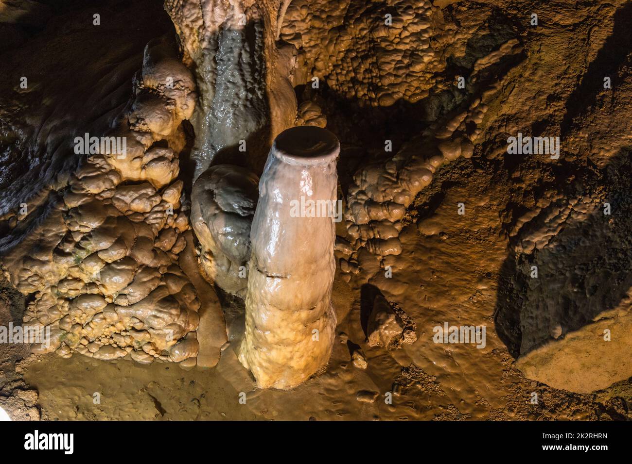 Cave with stalactites and stalagmites. The geological formation of ...