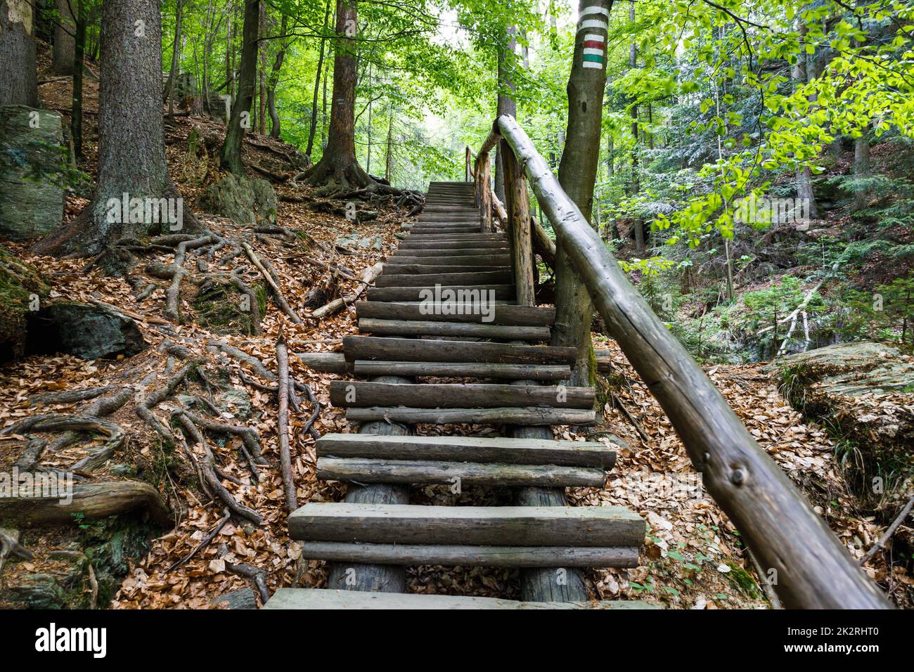 Wooden walking path at Resov waterfalls in the Czech Republic Stock ...