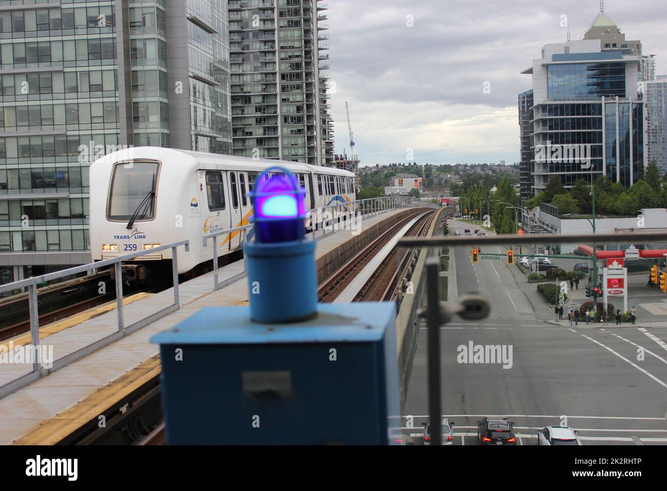 The SkyTrain train at Lougheed station in Burnaby, British Columbia ...
