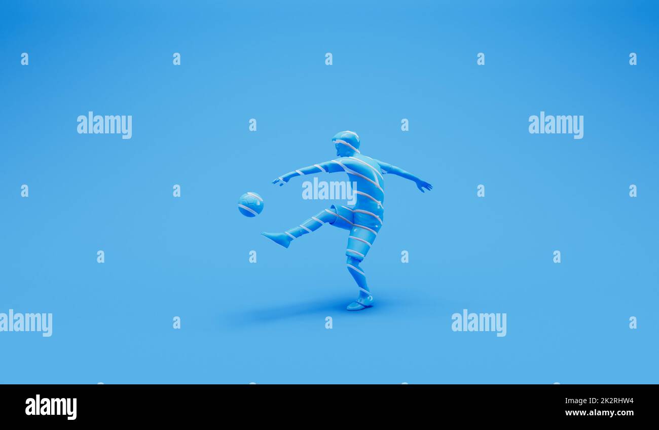 Abstract sliced football soccer player kicking a ball. 3D Rendering ...