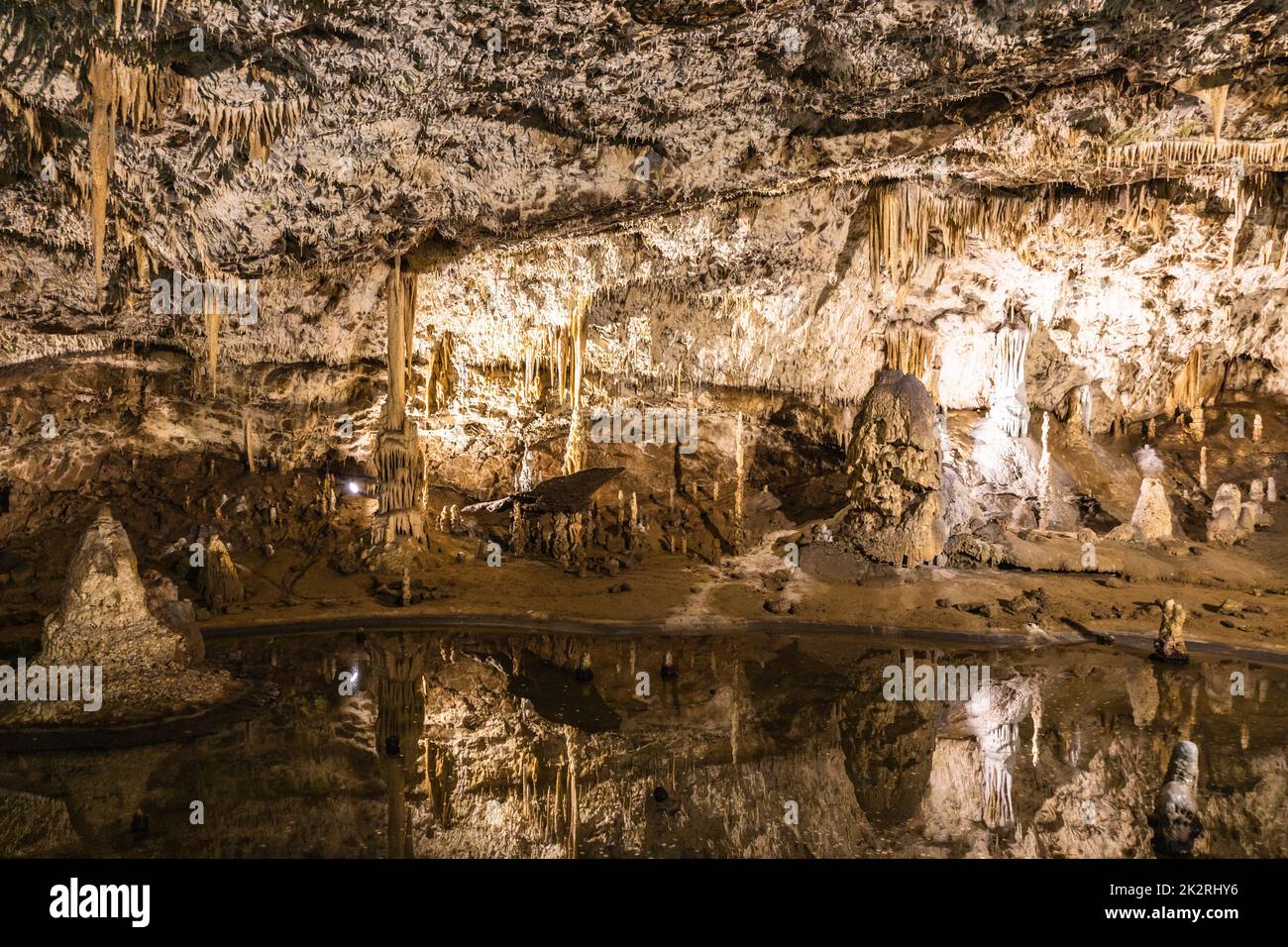 Cave with stalactites and stalagmites. The geological formation of ...