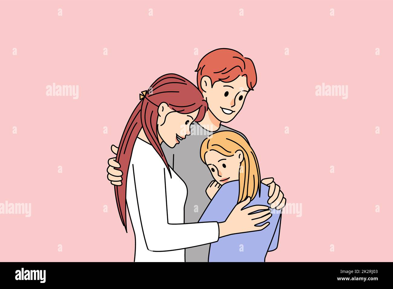 Happy family with kid hugging Stock Photo - Alamy