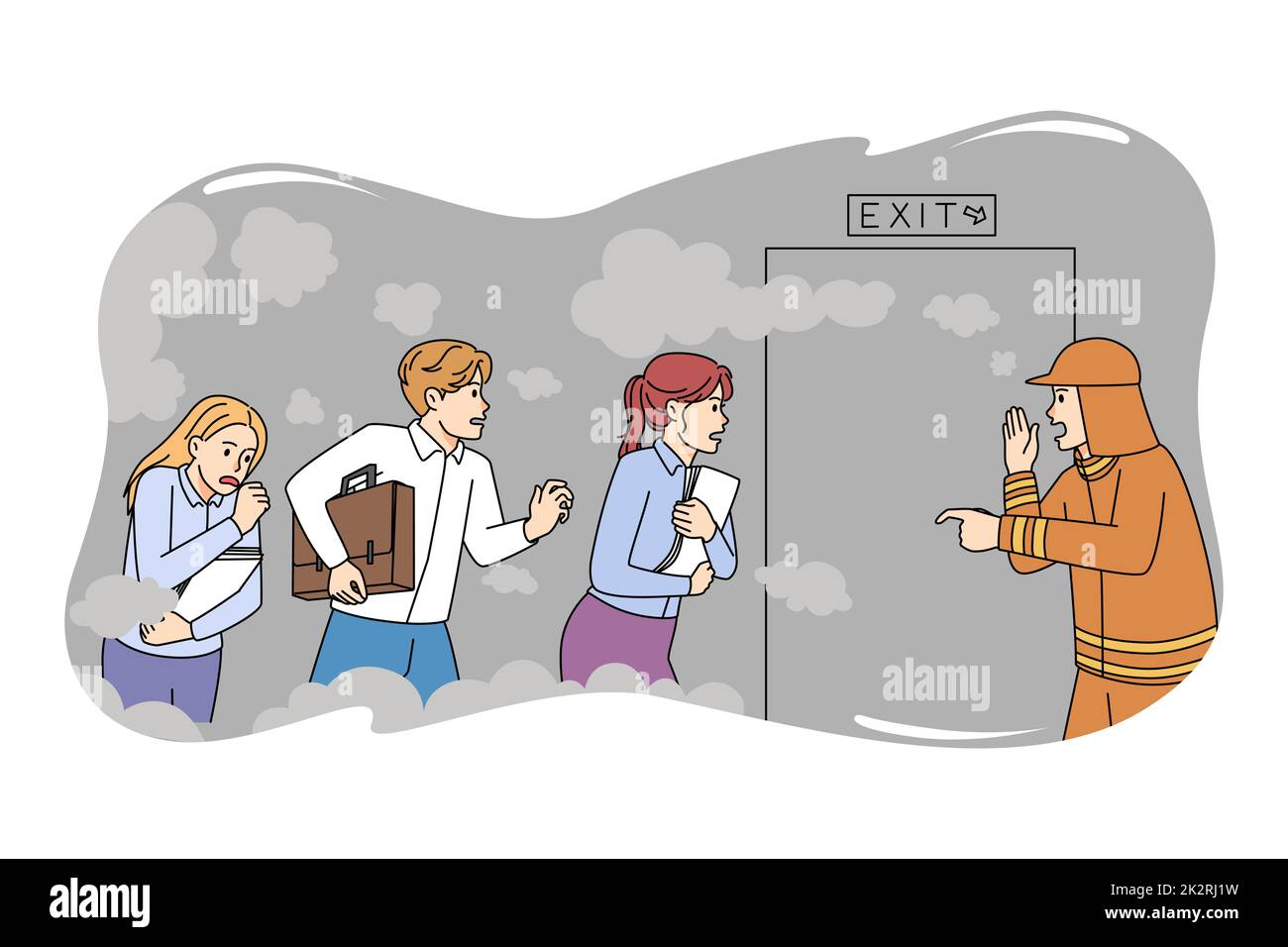 Fireman help employees escape office during fire Stock Photo - Alamy