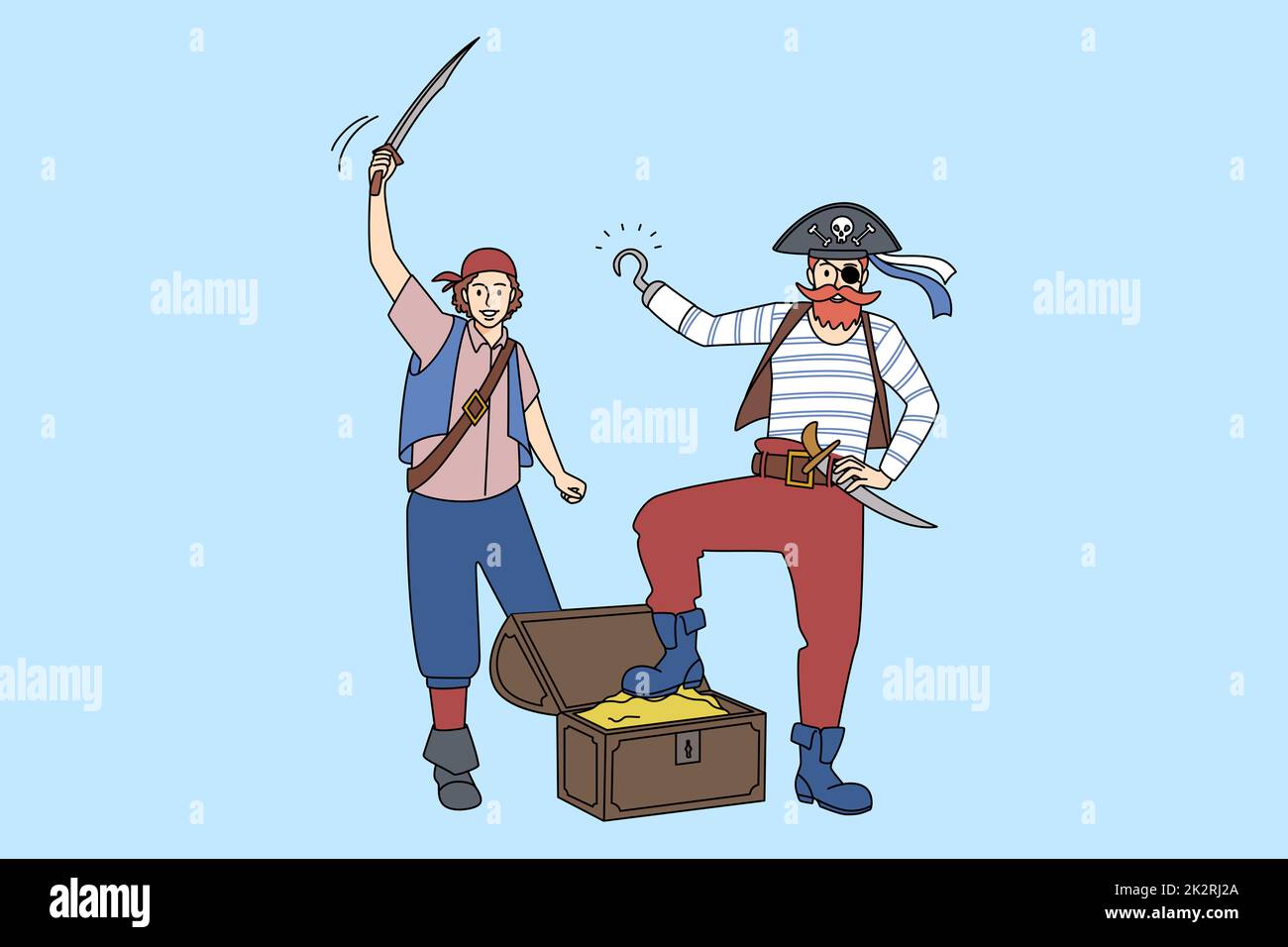 Male pirates with jewels and treasures Stock Photo - Alamy