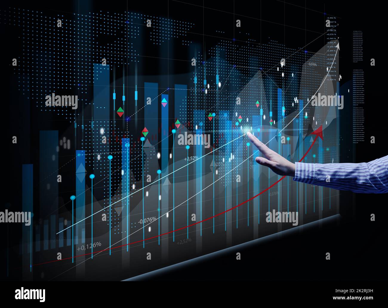 Virtual holographic chart of investments, growth of business indicators ...