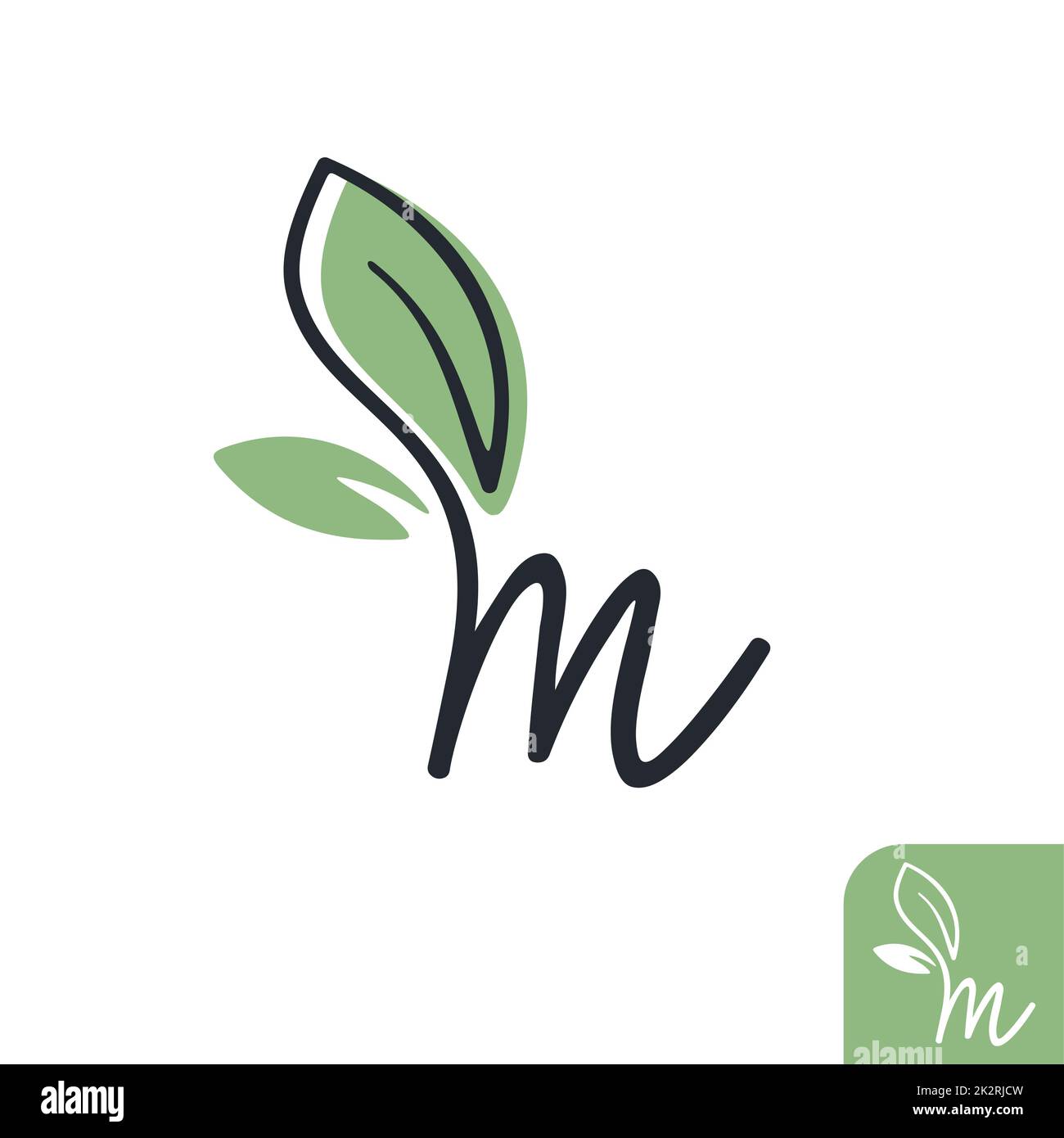 Letter M with leaves logo vector design template Stock Photo - Alamy