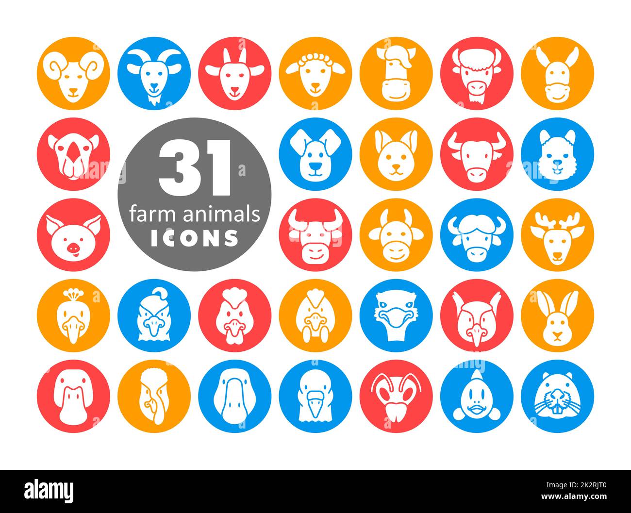 Farm animals glyph icons set. Vector head sign Stock Photo - Alamy