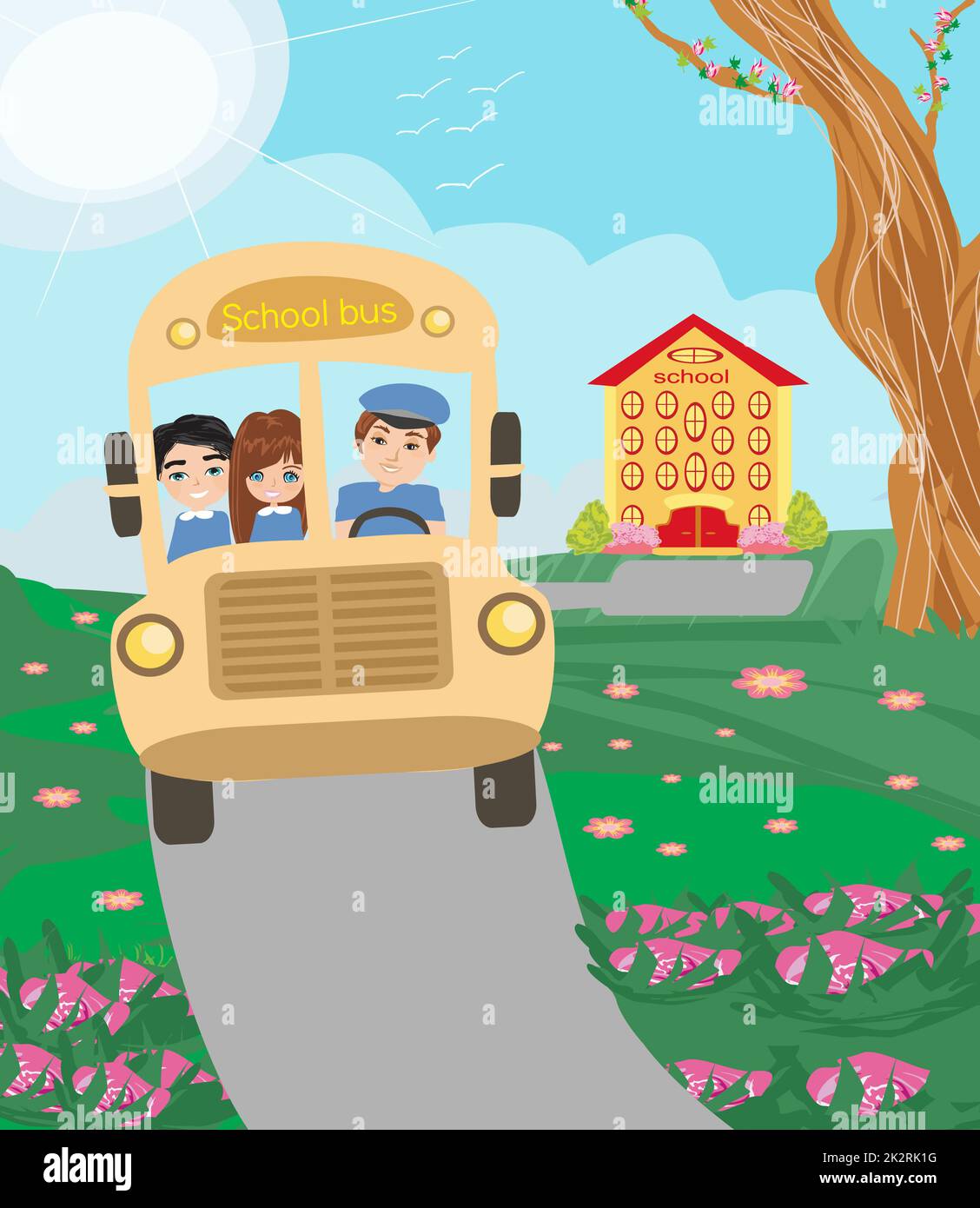 School bus with happy children Stock Photo - Alamy