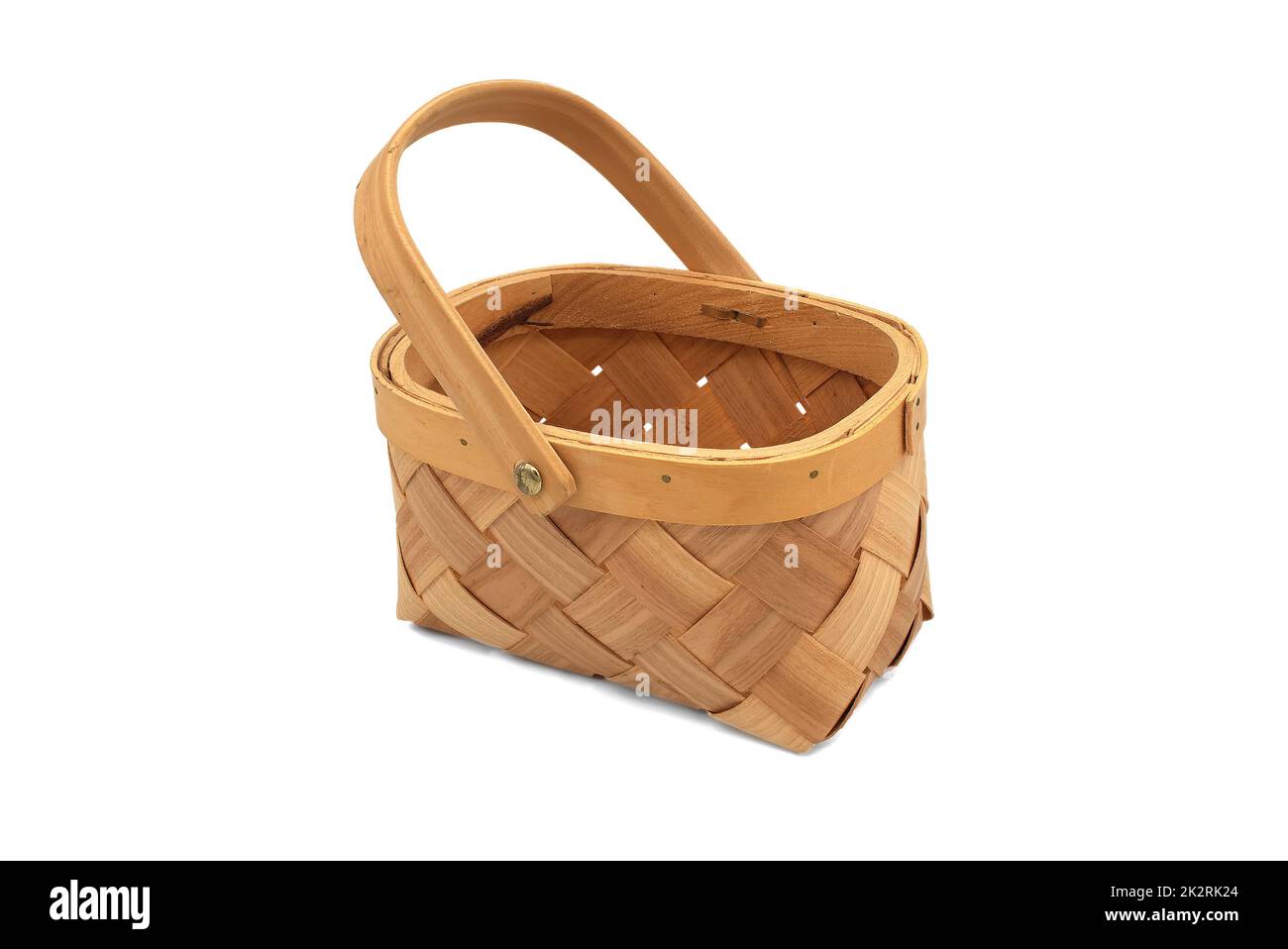 Basket natural woven woodchip with folding handle Stock Photo - Alamy