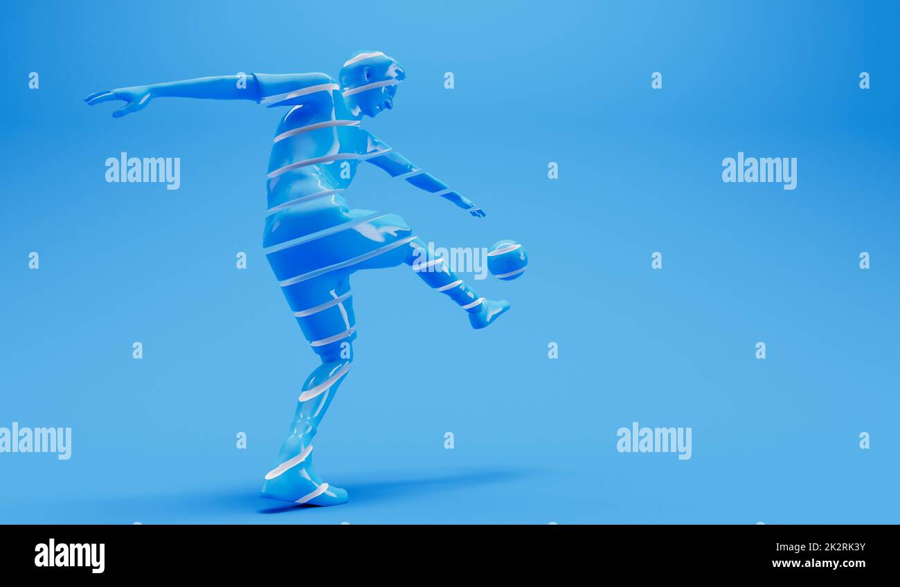 Abstract sliced football soccer player kicking a ball. 3D Rendering ...