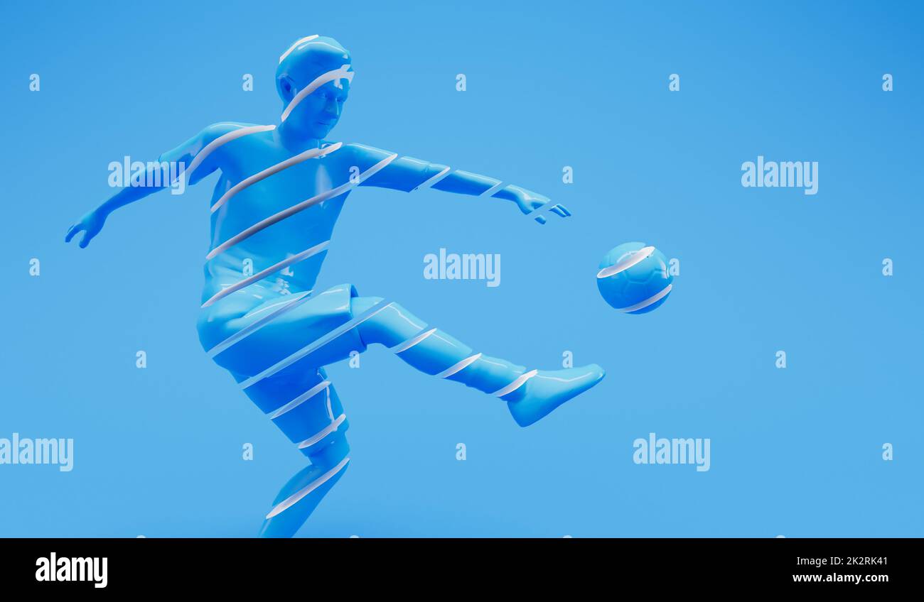 Abstract sliced football soccer player kicking a ball. 3D Rendering ...
