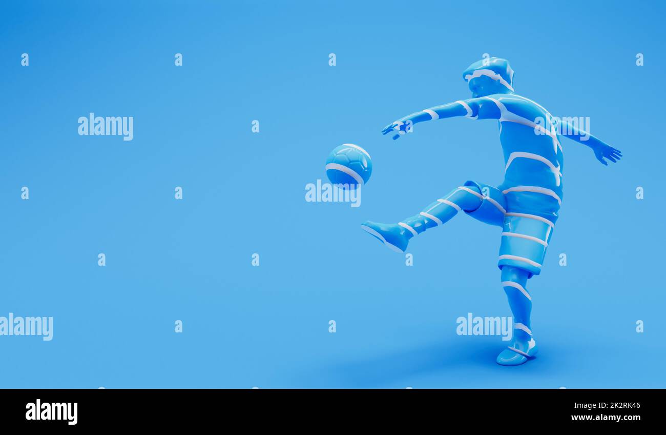 Abstract sliced football soccer player kicking a ball. 3D Rendering ...