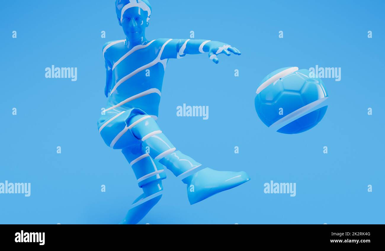 Abstract sliced football soccer player kicking a ball. 3D Rendering ...
