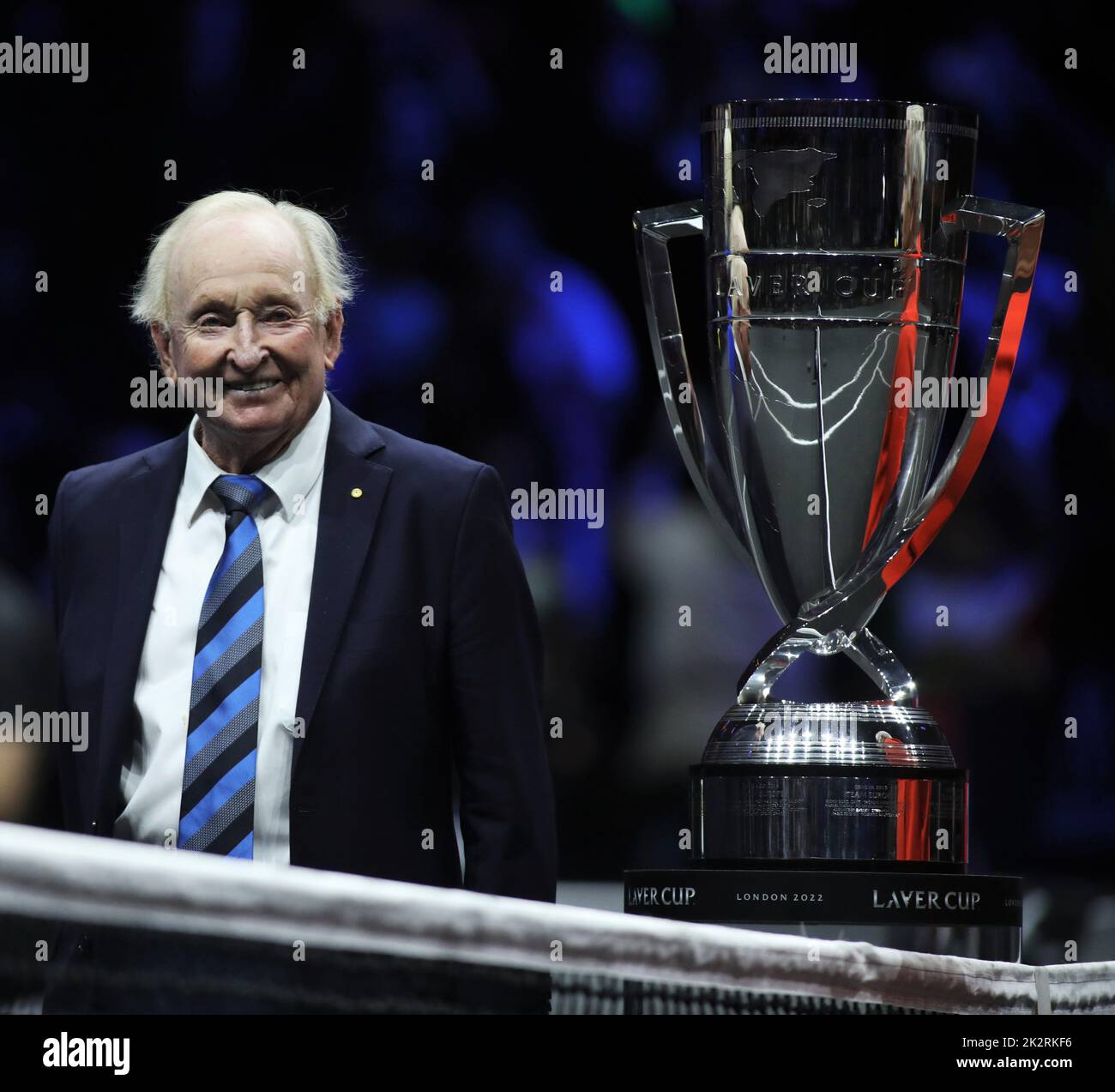 London, UK. 23rd Sep, 2022. Rod Laver and the Laver Cup trophy before ...