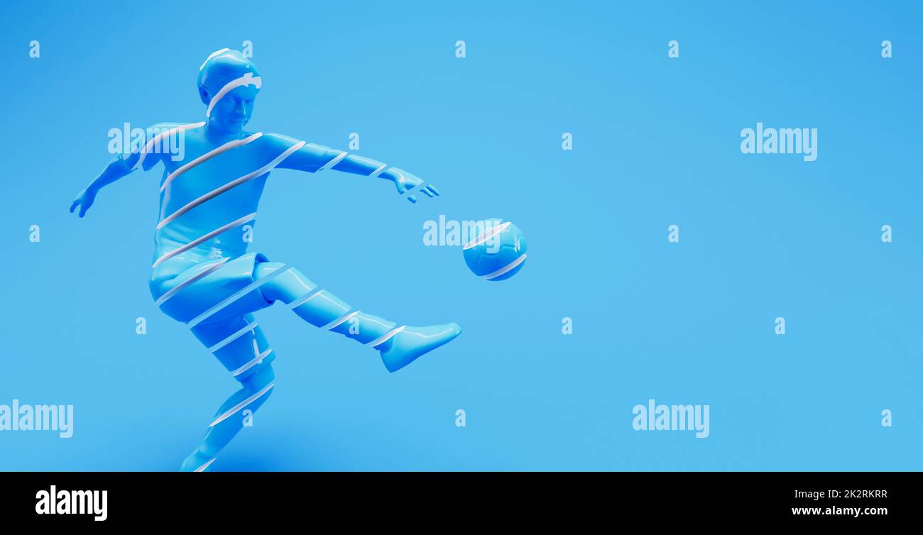 Abstract sliced football soccer player kicking a ball. 3D Rendering ...