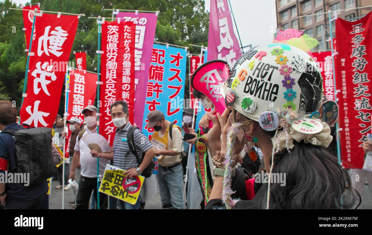 Tokyo, Japan. 23rd Sep, 2022. About 600 left wing activists shouting ...