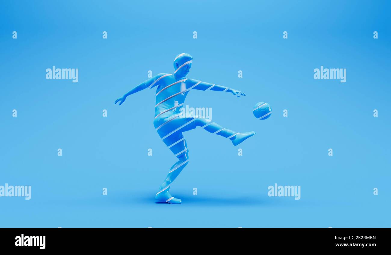 Abstract sliced football soccer player kicking a ball. 3D Rendering ...