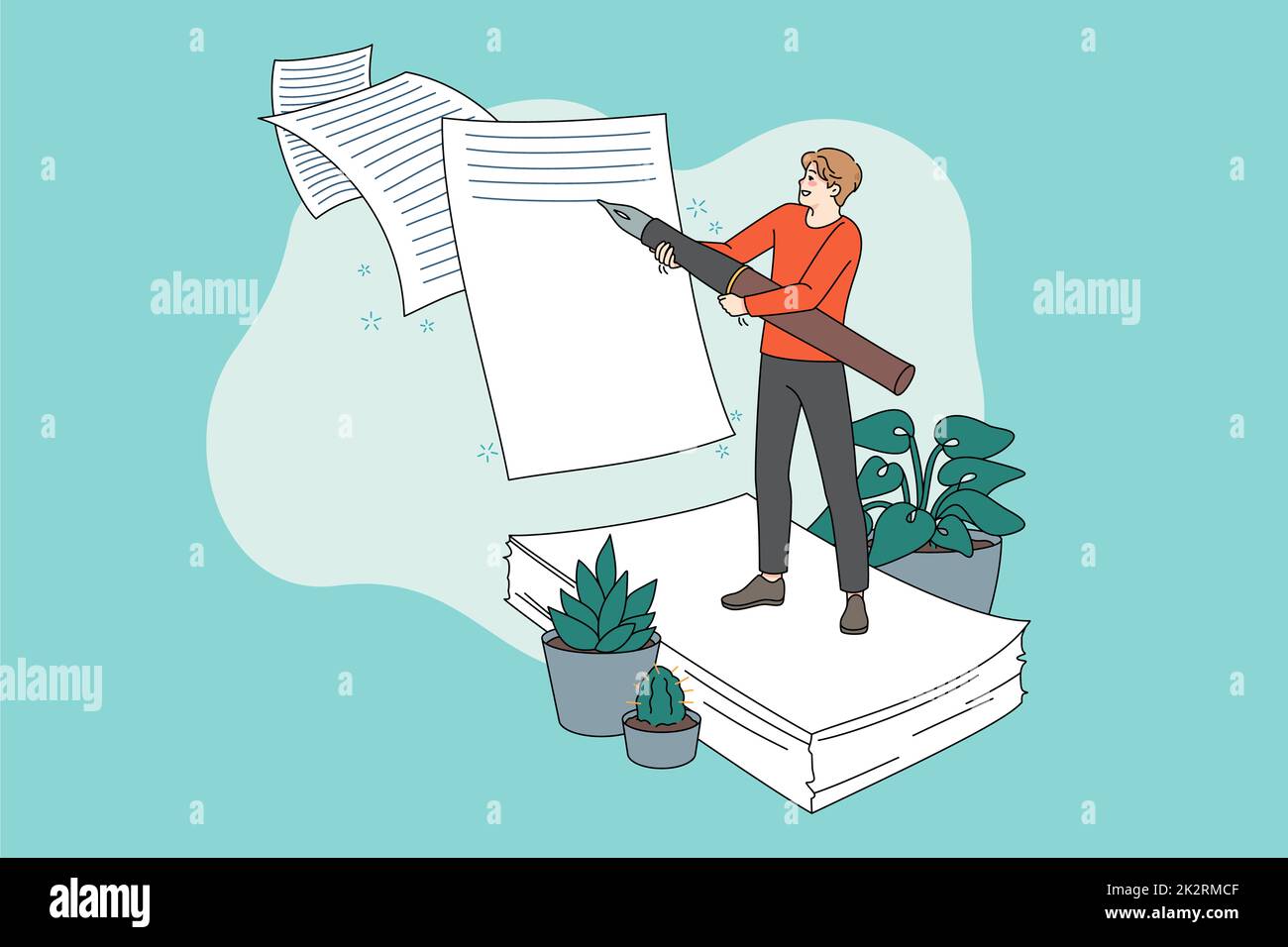 Male writer handwriting with huge pen Stock Photo - Alamy