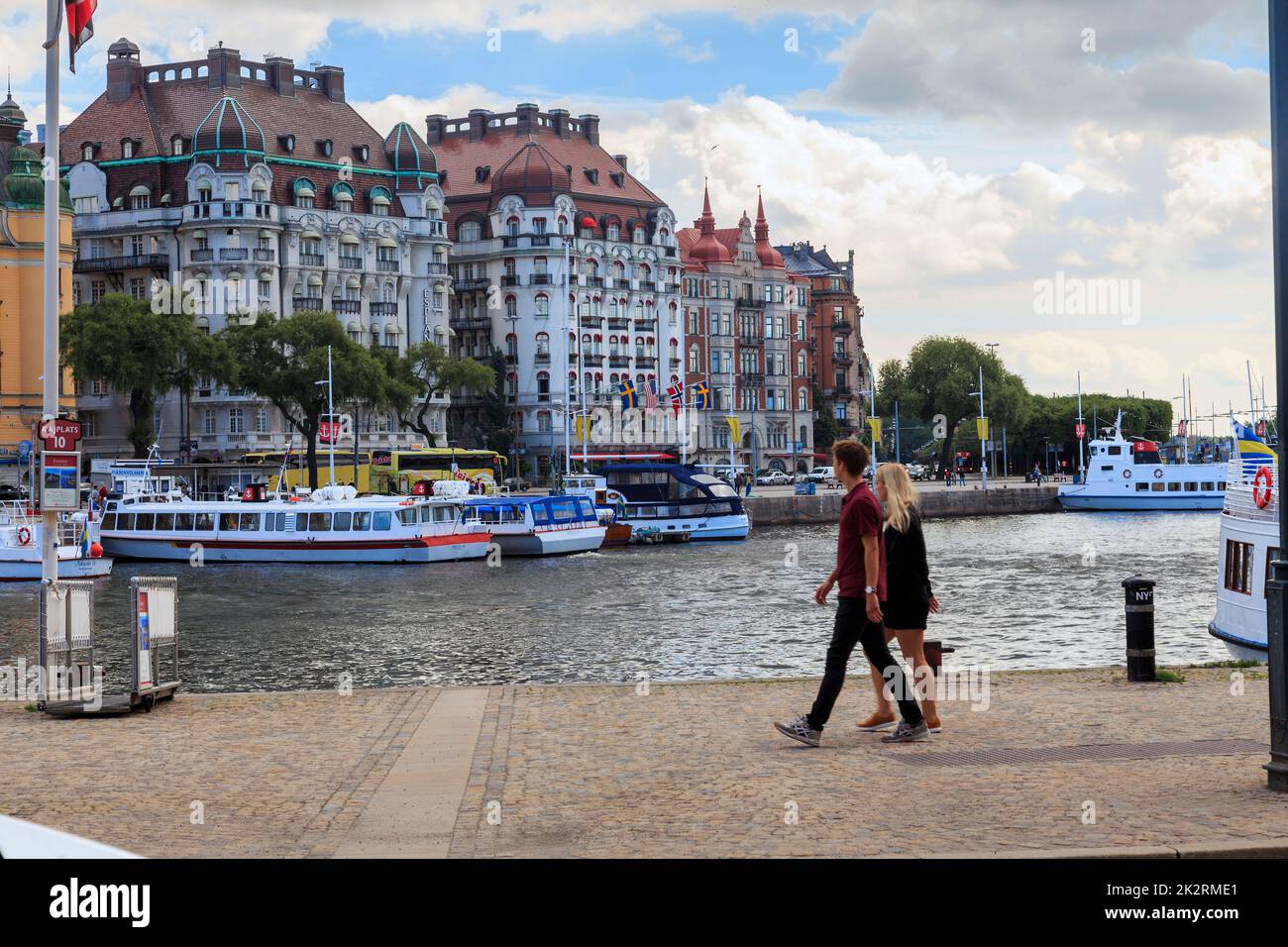 STOCKHOLM, SWEDEN - JUNE 28, 2016: Cove Nybroviken in the central part ...