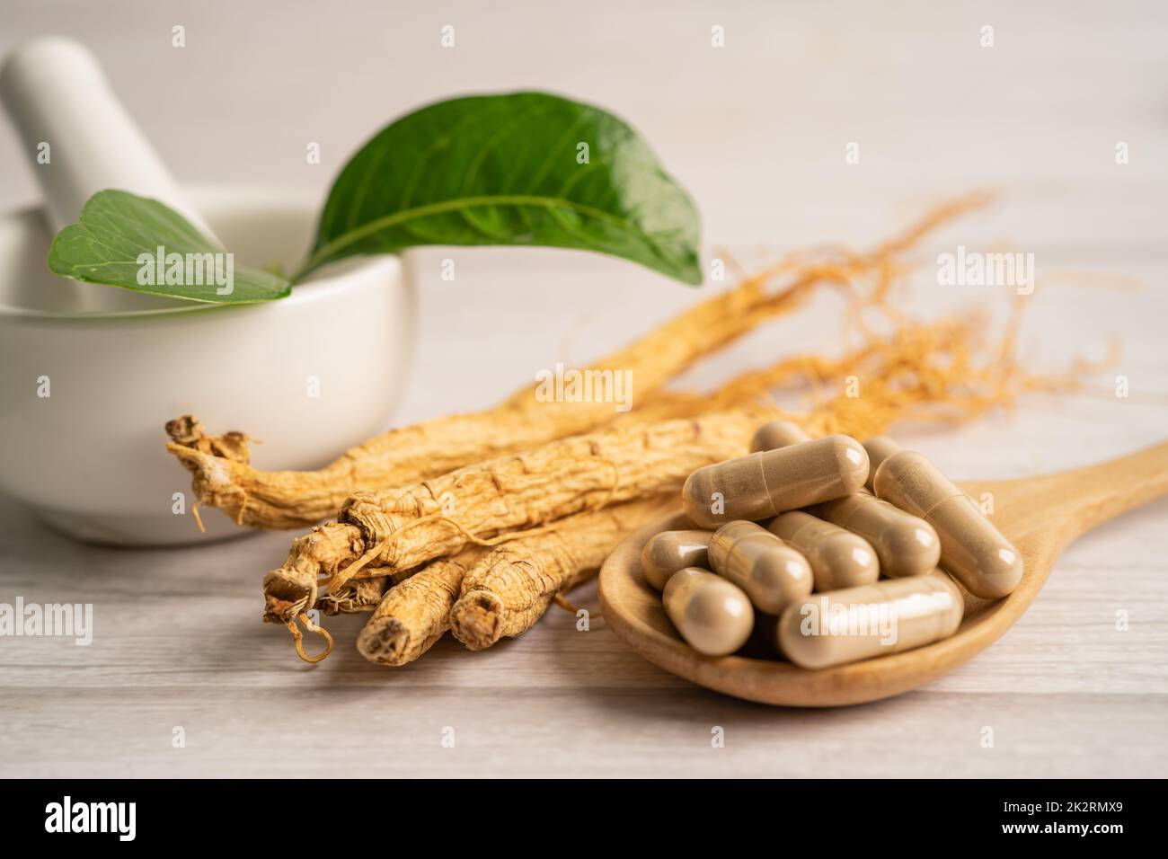 Ginseng, dried vegetable herb. Healthy food famous export food in Korea ...
